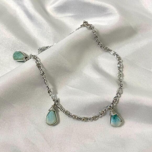 Jewelry | Vintage Dainty Light Blue Silver Toned Drop Bracelet | Poshmark